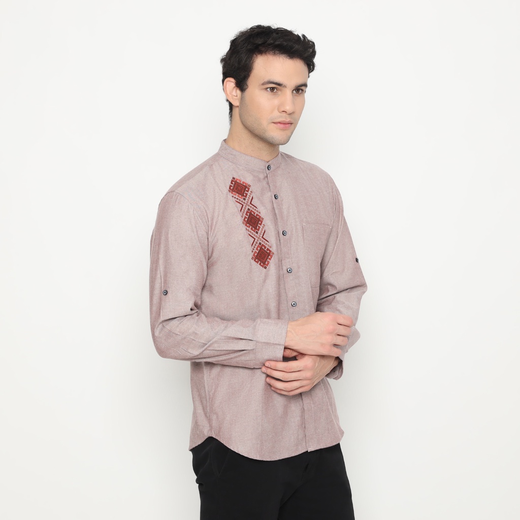 Jual Code Male Kemeja Koko Pria Lengan Panjang Scoder Bordir Premium Rafi Maroon Misty Slimfit ...