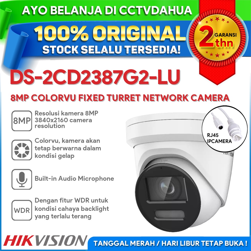 Jual HIKVISION DS-2CD2387G2-LU 8MP COLORVU FIXED TURRET NETWORK CAMERA | Shopee Indonesia