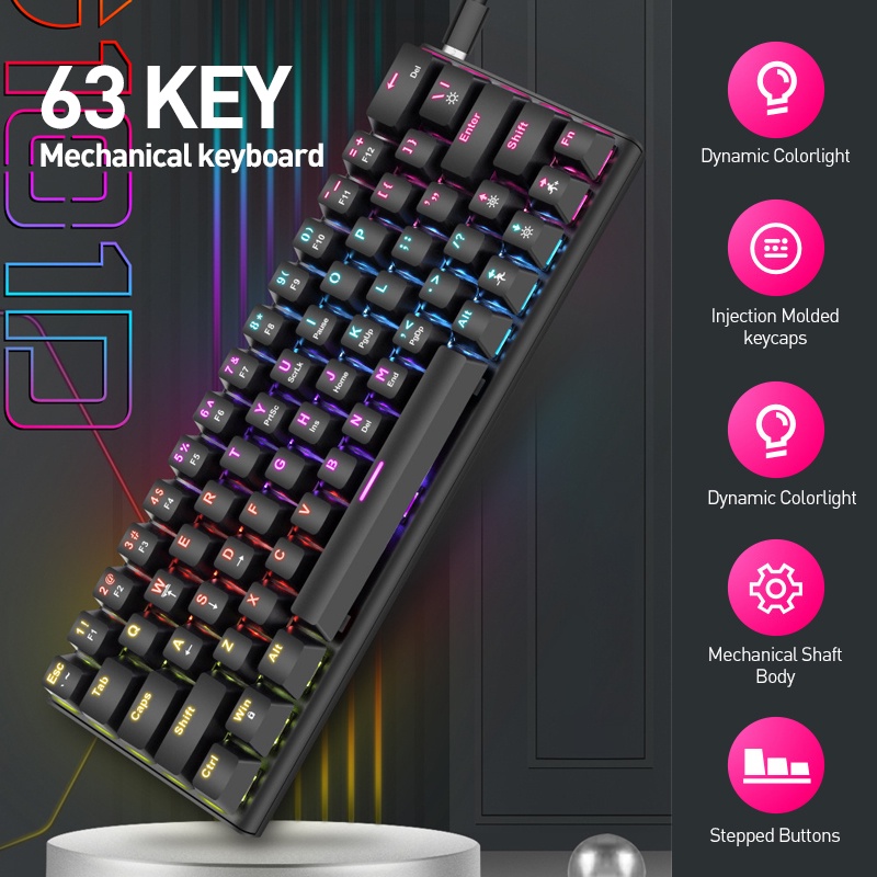 Jual BAJEAL Keyboard Mechanical 63 Keys Wired Keyboard K101D Luminous ...