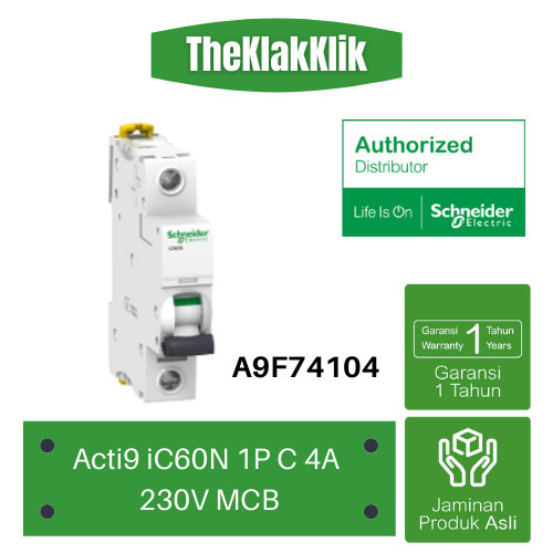 Jual KLAK99 SCHNEIDER A9F74104 - Acti9 iC60N 1P C 4A 230V MCB | Shopee Indonesia