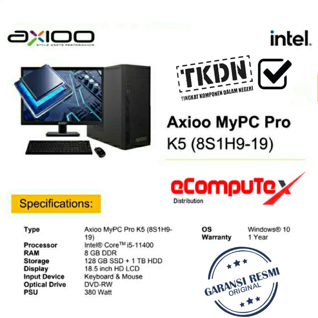 Jual PC DESKTOP AXIOO MYPC PRO K5 (8S1H9-19) i5 8GB 128GB SSD+1TB HDD ...