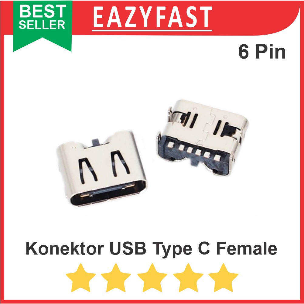 Jual Socket USB Type C Female Connector PCB SMD 6p 6 P Pin Betina Soket ...