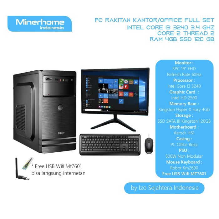 Jual PC Rakitan Full Set Intel Core I3 3240 SSD 120Gb Ram 4Gb untuk Kantor/Sekolah/Admin/Kasir ...