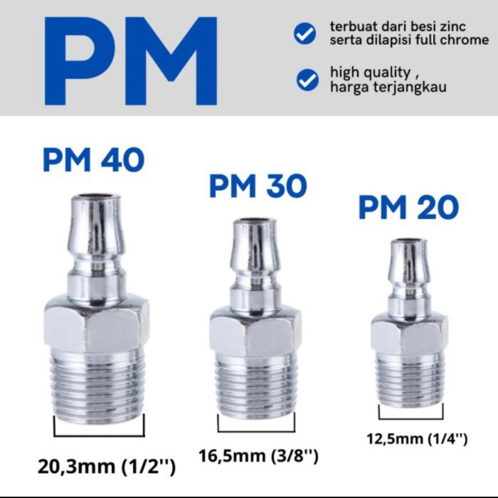 Jual PM40 PM-40 Quick coupler connector kompresor drat male 1/2" KD37 ...