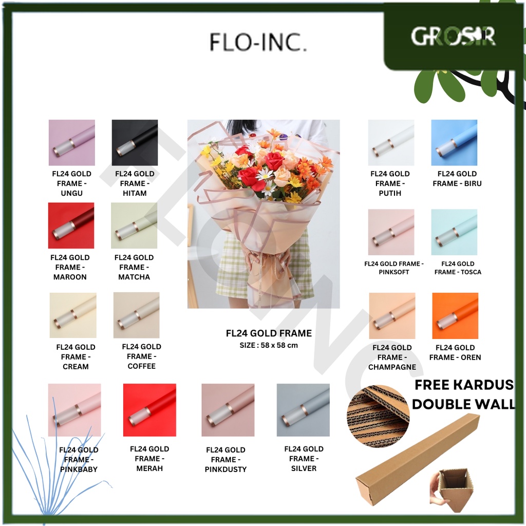 Jual FLO-INC. - (5 LEMBAR) - FL24 GOLD FRAME Kertas Bunga Paper Buket ...