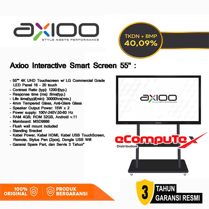 Jual MONITOR LED AXIOO INTERACTIVE SMART SCREEN 55"INCH SMART BOARD ...
