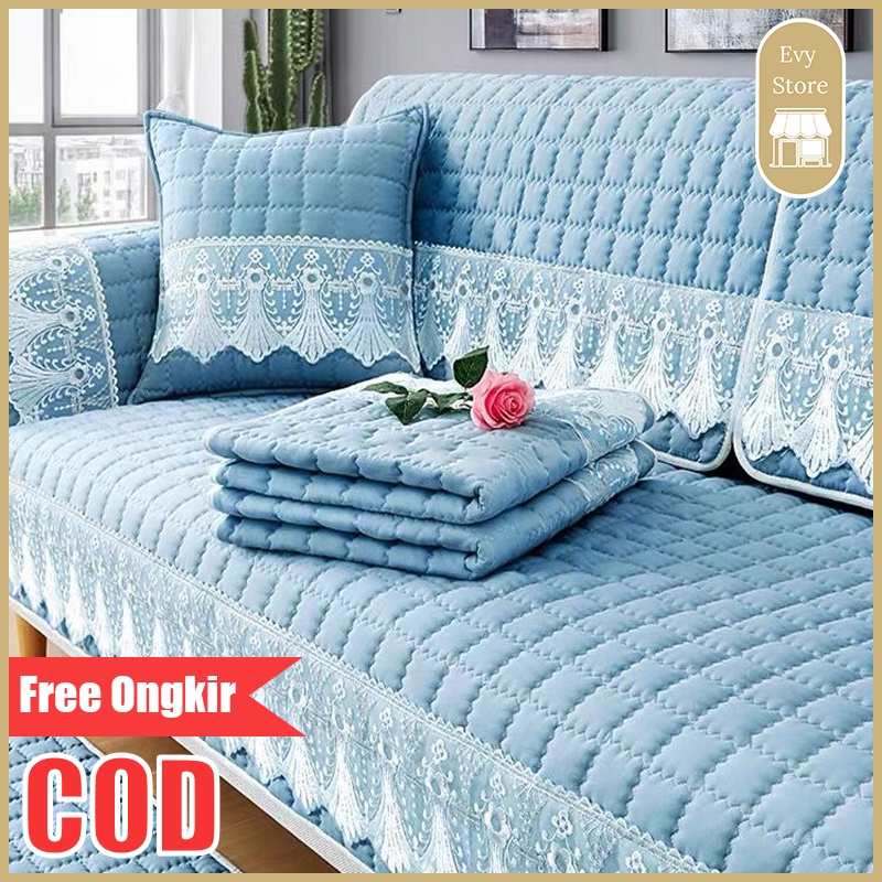 Jual Evy Store COD Sarung Tempat Duduk Sofa Tebal Berlapis Handuk Bantal Sofa Renda Bordir Sofa ...