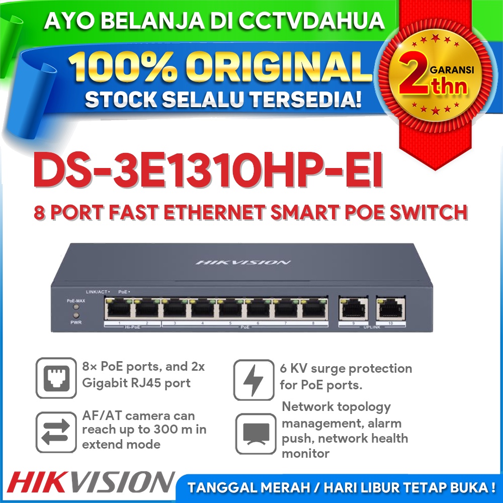 Jual HIKVISION DS-3E1310HP-EI 8 PORT FAST ETHERNET SMART POE SWITCH ...