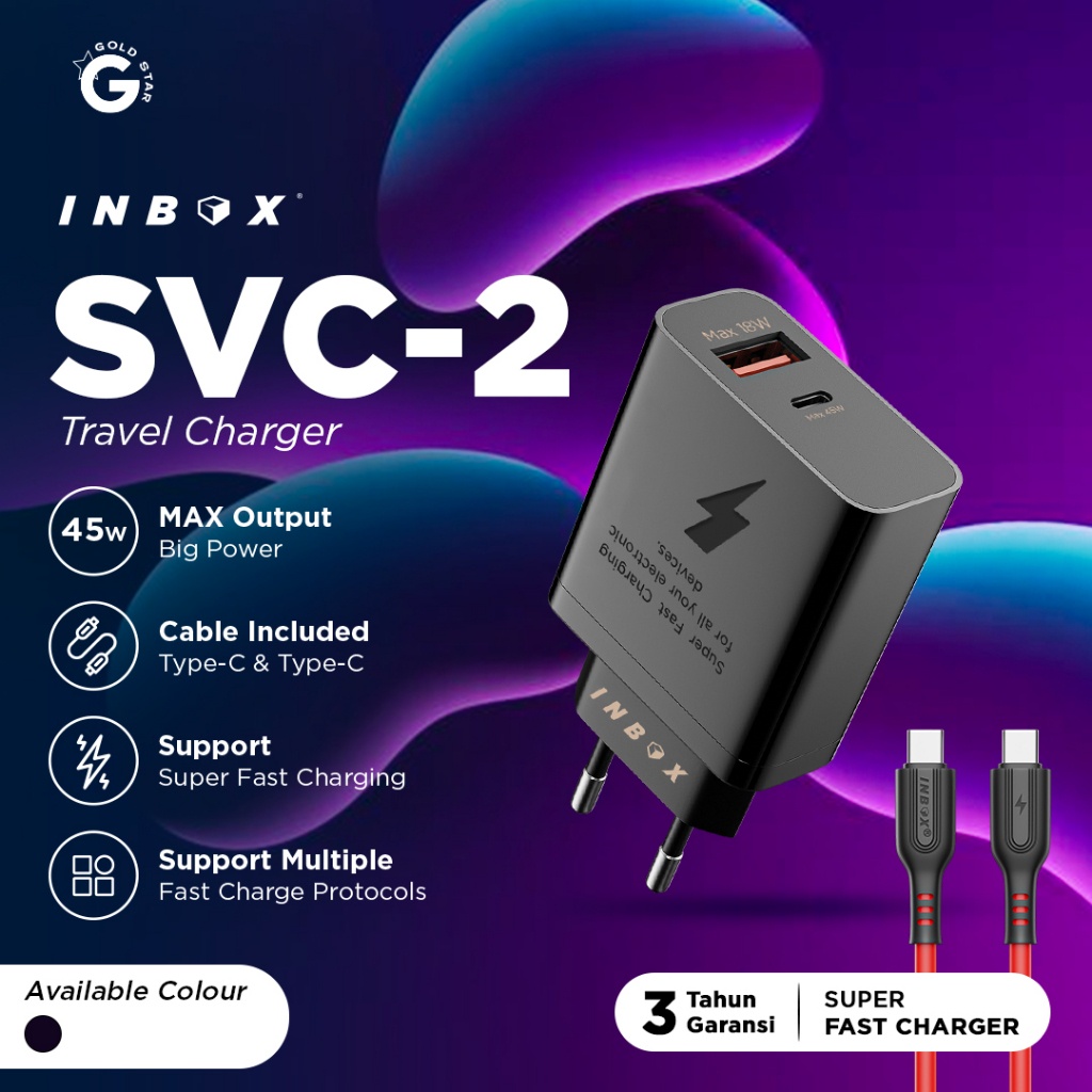 Jual Inbox SVC-2 Kepala Charger 45W Super Fast Charging Dual Port USB ...