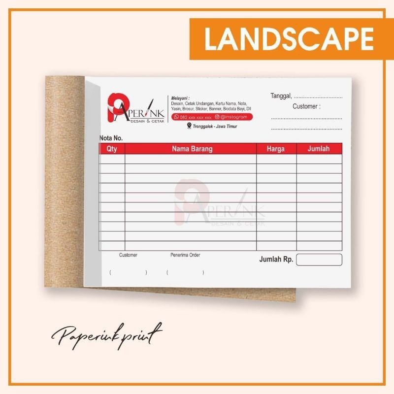 Jual Cetak Nota Custom Murah 1ply / 2ply ukuran 1/2 folio | Shopee ...