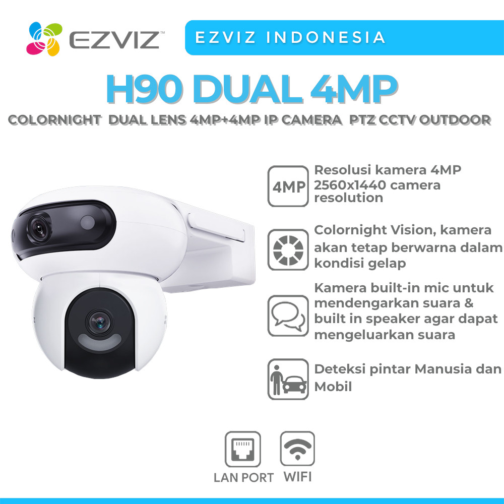 Jual EZVIZ H90-DUAL-4MP COLORNIGHT DUAL LENS 4MP+4MP IP CAMERA PTZ CCTV ...