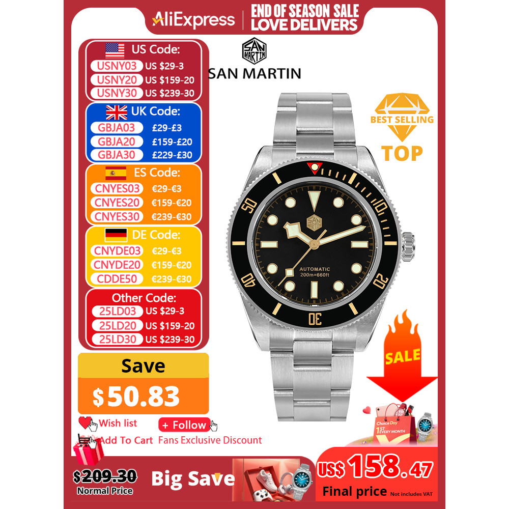 Jual San Martin New 40mm BB58 Retro Luxury ver Watch NH35 Automatic ...