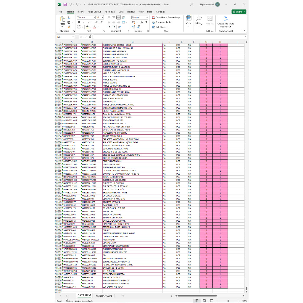 Jual DATA BARANG / PRODUK MINIMARKET Dan BARCODE IPOS 4 DAN IPOS 5 ALL PC TOTAL 50.600 ITEM ...