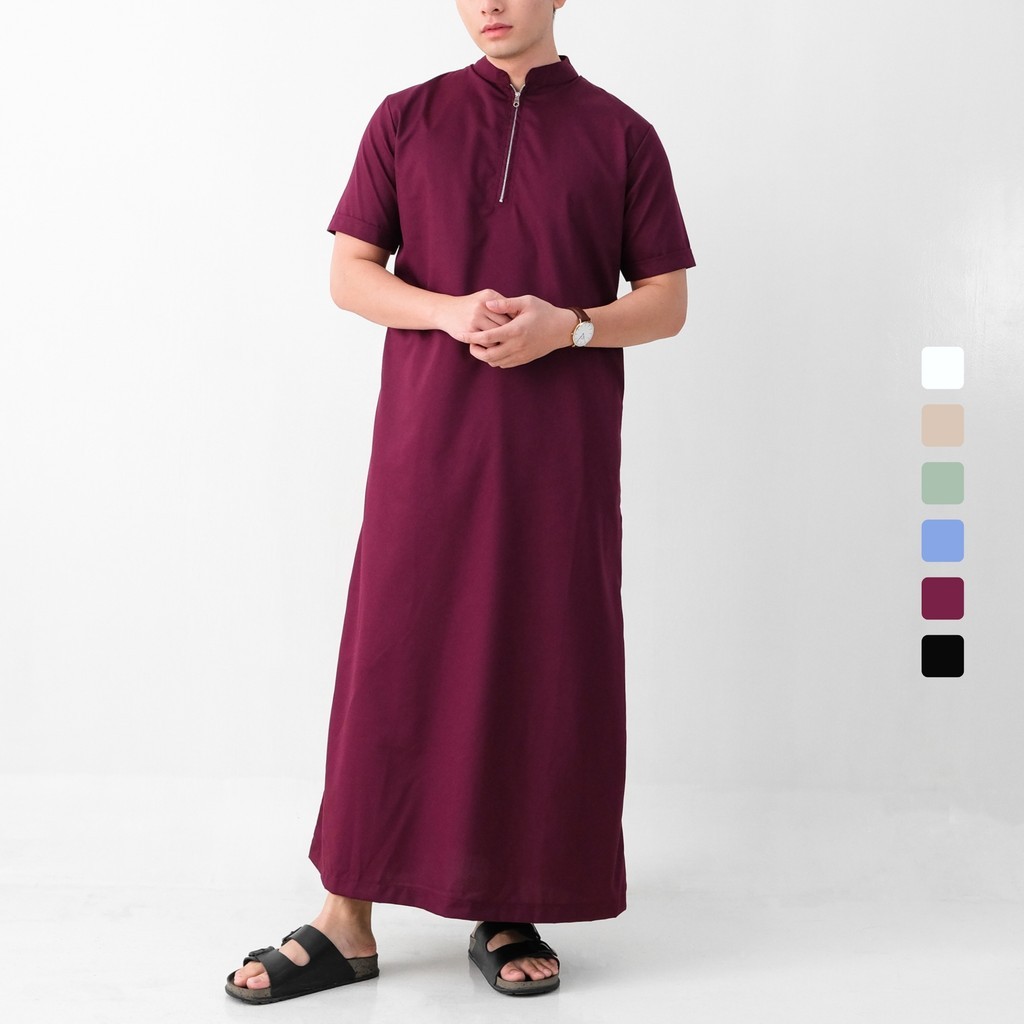 Jual SAGI Men - Azzam Short Sleeve Zip Thobe | Gamis Jubah Zipper ...