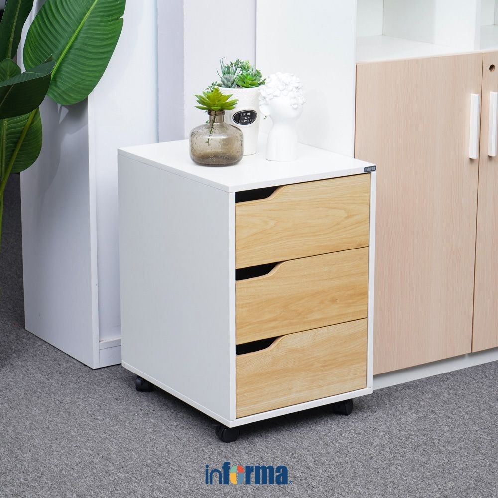 Jual Informa Lennon Laci Kantor 3 Tingkat - Putih / Cokelat Oak Laci ...