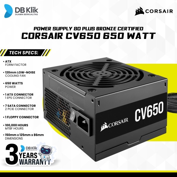 Jual Power Supply CORSAIR CV650 650 Watt 80 Plus Bronze Certified ...