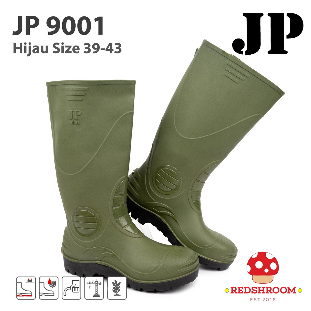 Jual Sepatu Boot Tinggi JP 9001 Hijau-Jeep Boots Karet Lokal Lentur ...