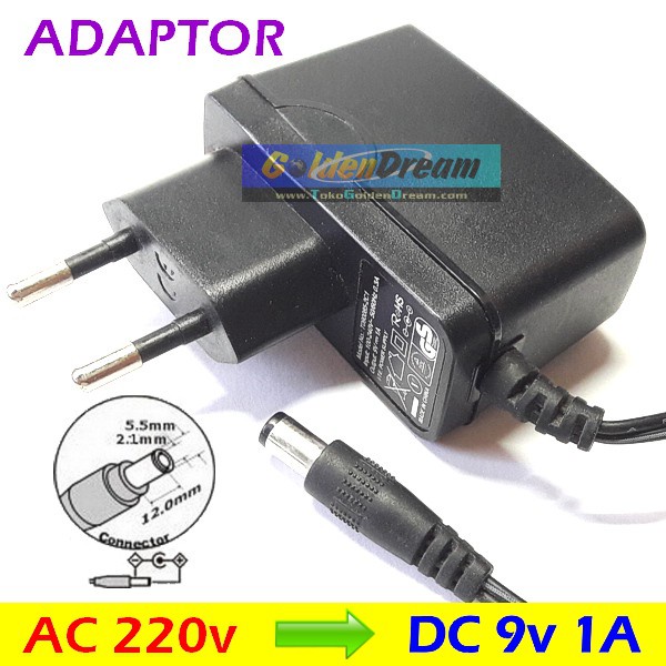 Jual Adaptor DC 9v 1A in: 220V AC Power Supply 5.5x2.1mm Arduino Router ...