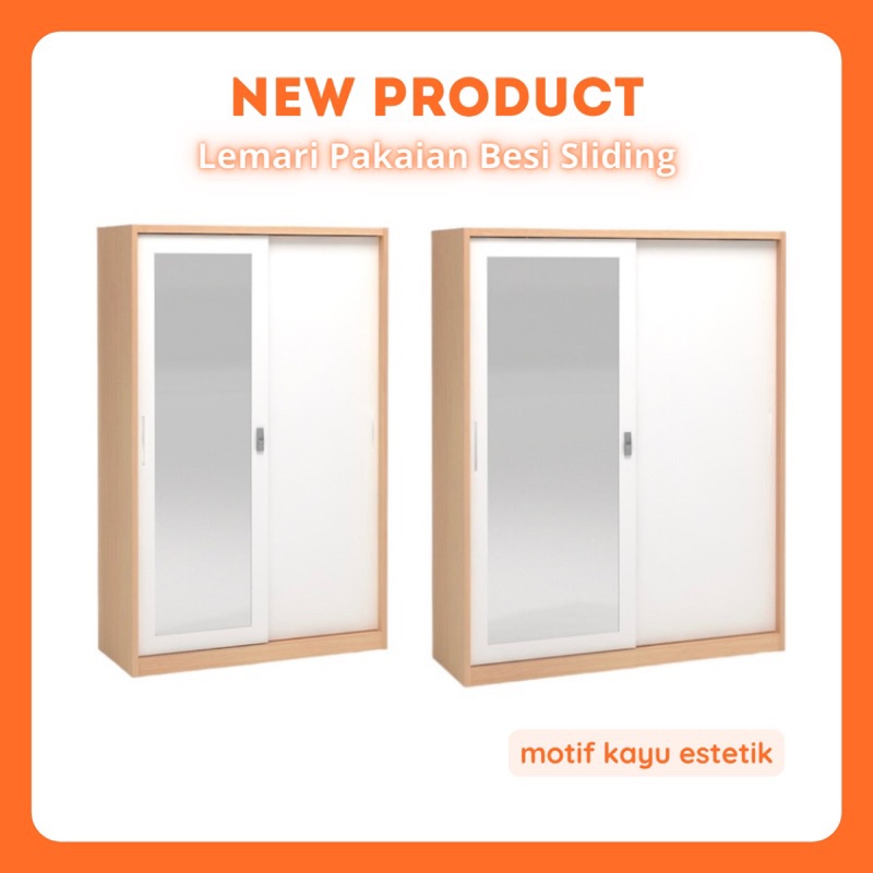 Jual Lemari Pakaian Besi Sliding Motif Kayu | Lemari Baju Minimalis ...