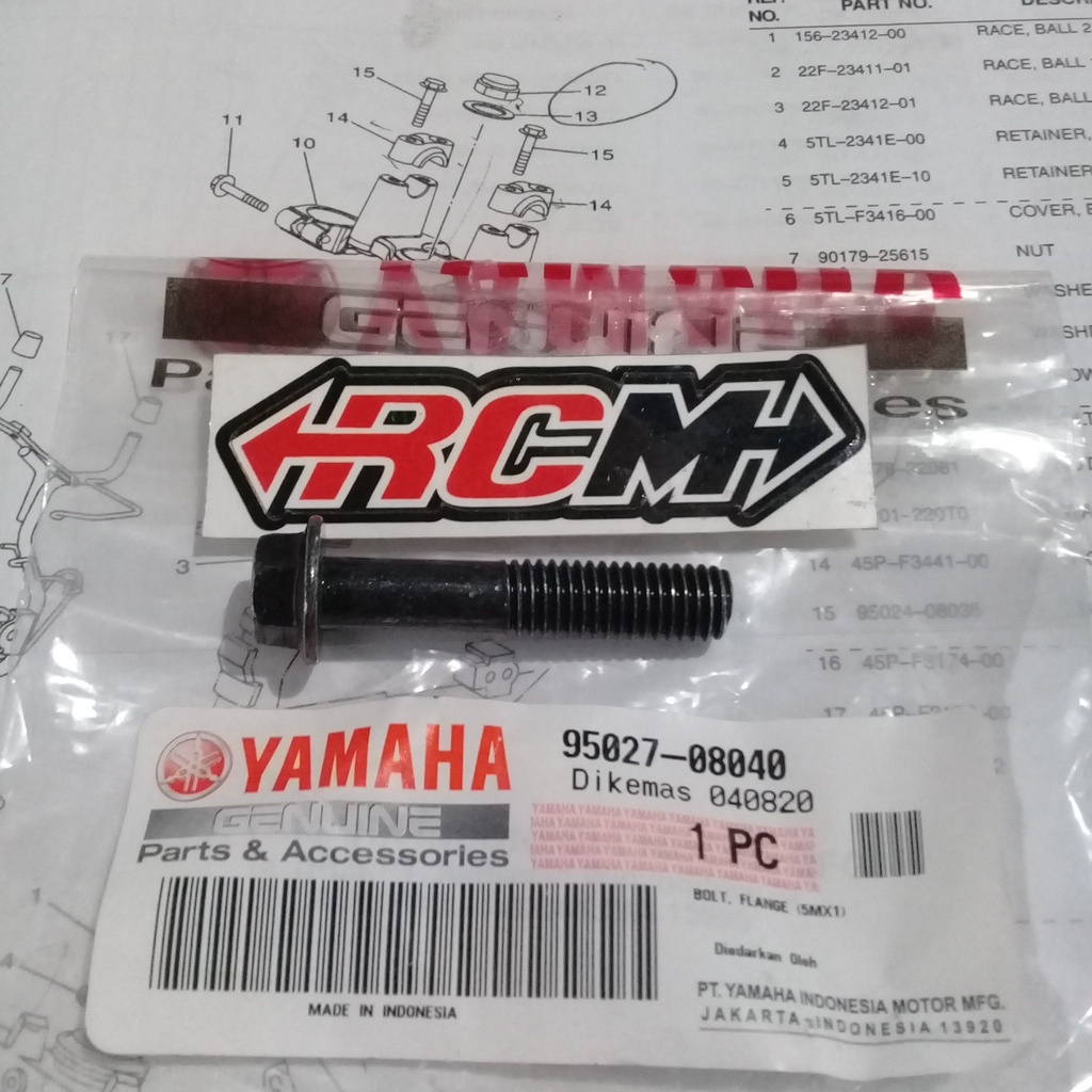 Jual 95027-08040 PERBIJI BOLT FLANGE BAUT SEGITIGA T ATAS RAISER STANG ...