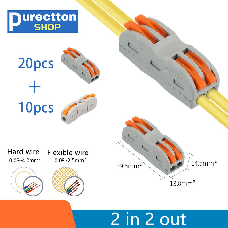 Jual 20/30 PCS Wire Connector Terminals,1-to-1,Quick Connect Compact ...