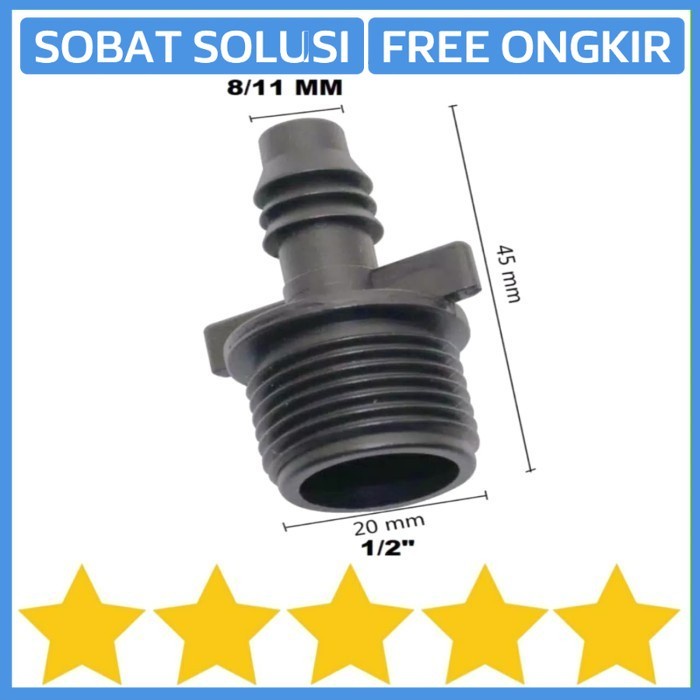 Jual KONEKTOR MALE THREAD 1/2" ADAPTER DRAT LUAR REDUCER KE SELANG 8X11 ...