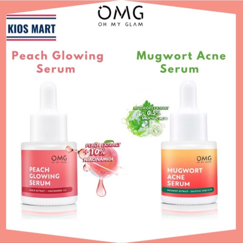 Jual OMG OH MY GLOW PEACH GLOWING SERUM & MUGWORT ACNE SERUM 20ML | Shopee Indonesia
