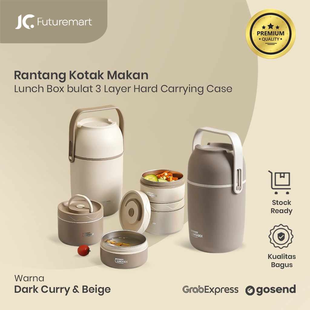 Jual Rantang kotak makan lunch box bulat 3 layer hard carrying case JS ...