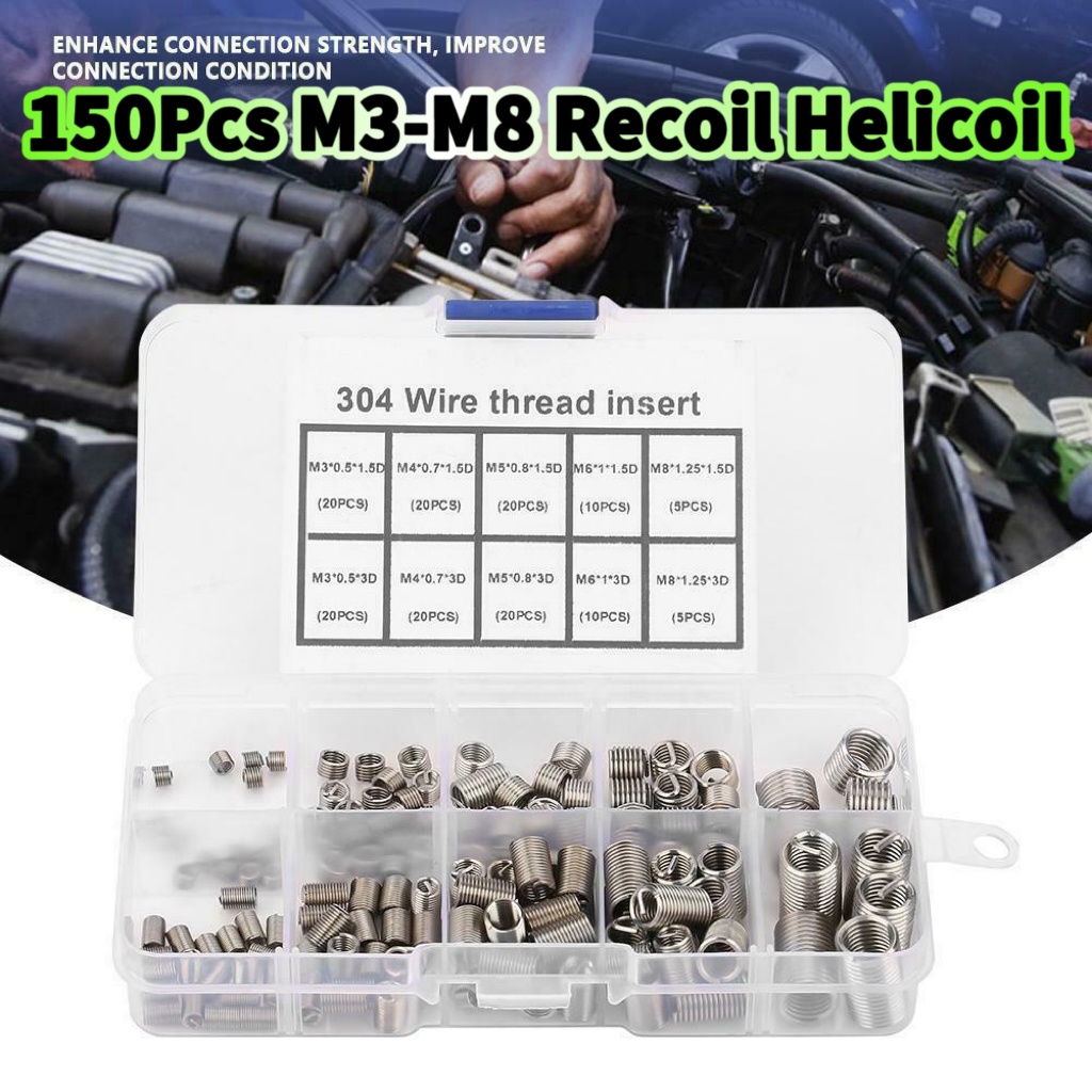 Jual 150PCS Set M3-M8 Recoil Helicoil BAUT KUNCI Thread Insert Screws ...
