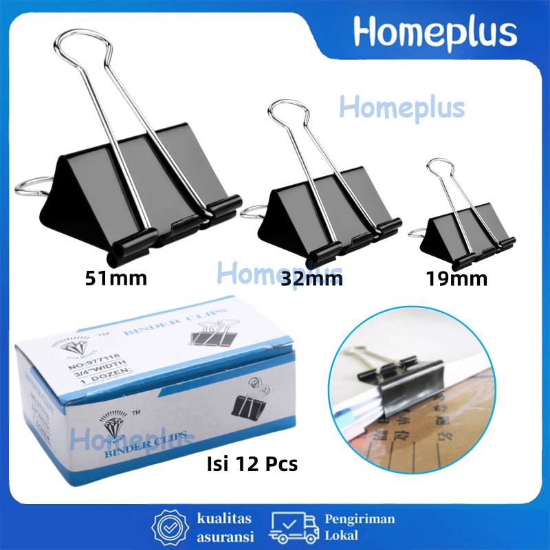 Jual HomePlus Binder Clip Hitam 1 Pak Isi 12 Pcs 19mm 32mm 51mm Klip ...