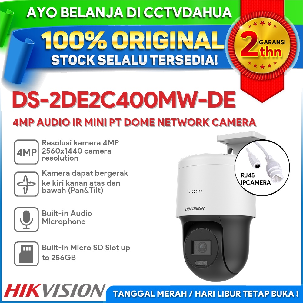 Jual HIKVISION DS-2DE2C400MW-DE 4MP AUDIO IR MINI PT DOME NETWORK CAMERA | Shopee Indonesia