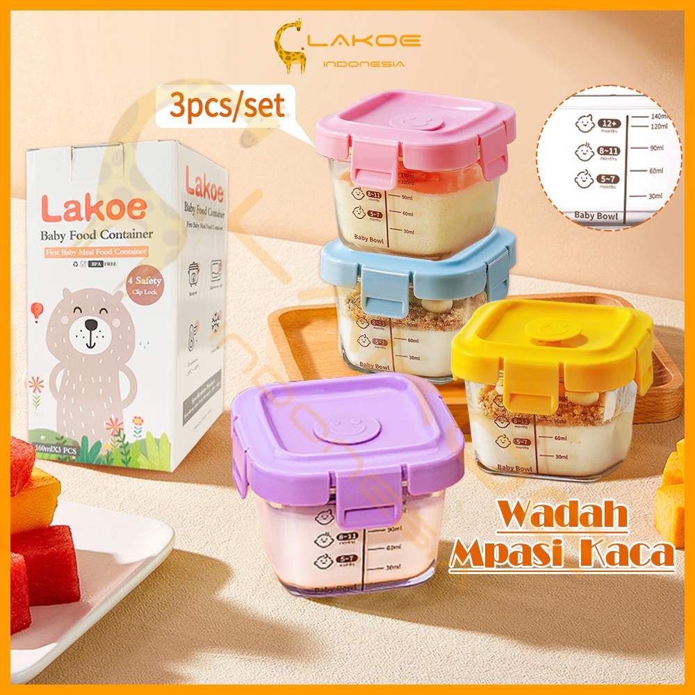 Jual LAKOE 3pcs/set Wadah Mpasi Kaca/Food Container Mpasi Kaca/Tempat ...