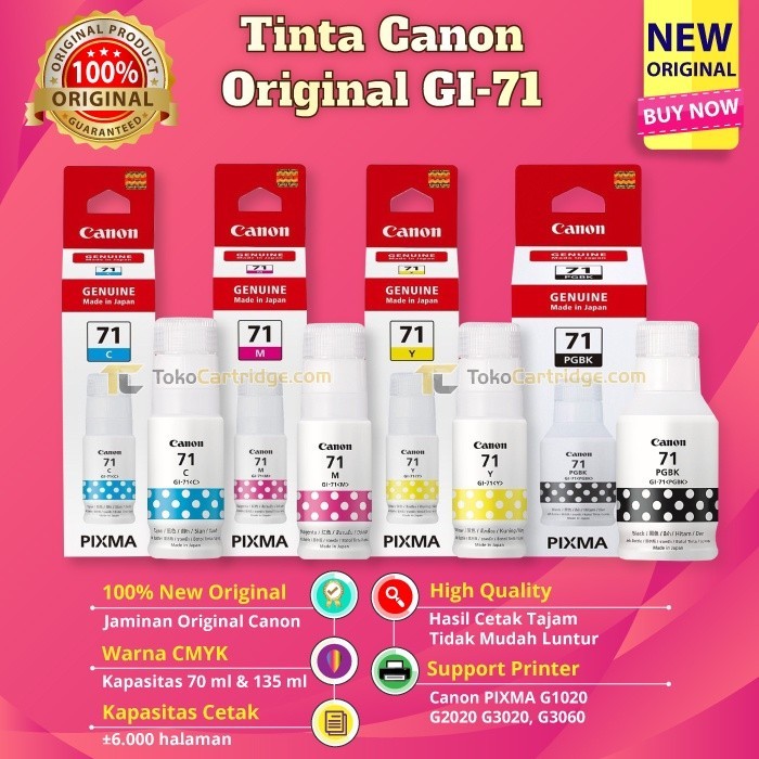 Jual Tinta Refill Original GI71 GI 71 GI-71 Printer Canon PIXMA G1020 ...
