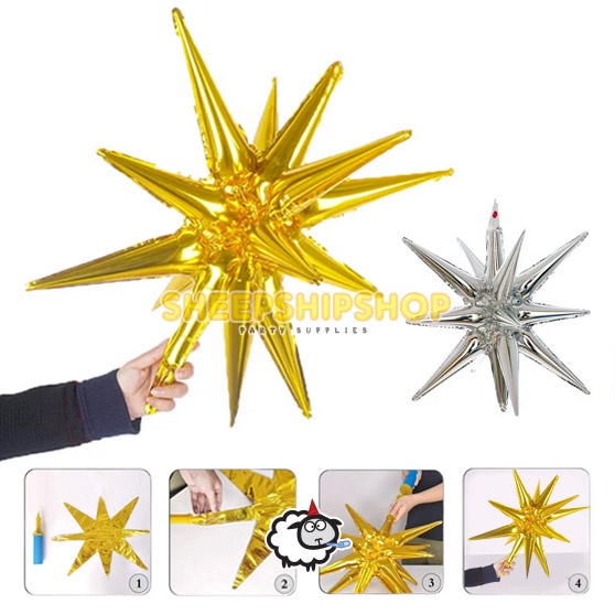 Jual BALON FOIL 22INCH BINTANG 4D/EXPLOSION STAR 22" Balon Duri Cucuk ...