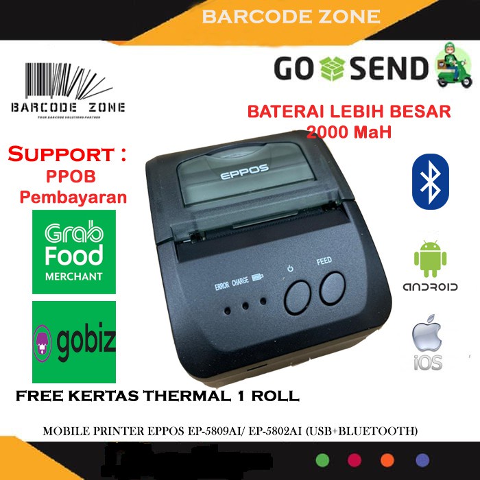 Jual MINI PRINTER BLUETOOTH THERMAL EPPOS EP-5809AI / EP-5802AI PPOB/KASIR ( USB+BLUETOOTH ...