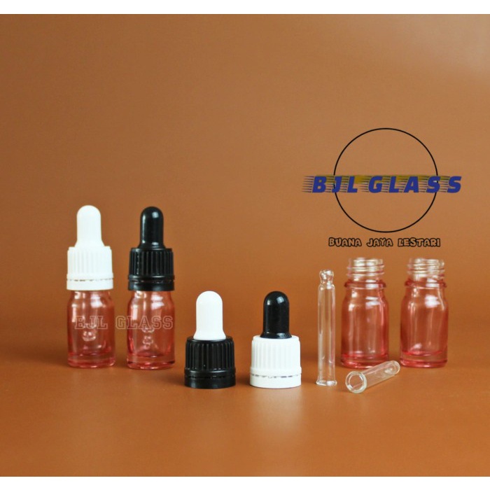 Jual Botol kaca pipet 5ml pink / botol serum tetes 5ml pink ring segel ...