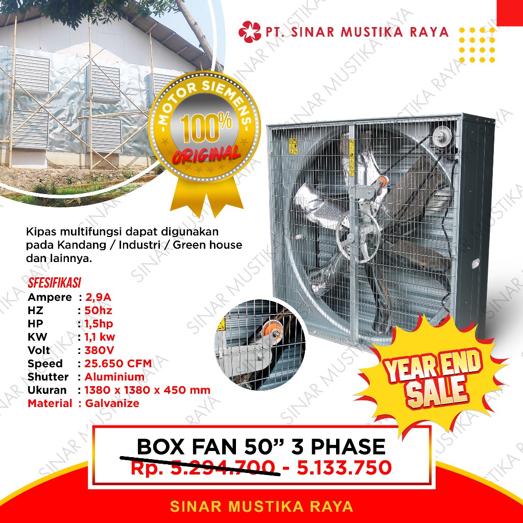 Jual Box Fan 50" Kipas Exhaust Kandang Industri Green House Siemens 3 Phase | Shopee Indonesia