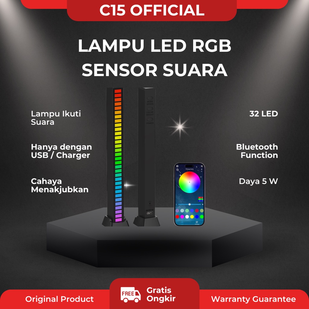 Jual Lampu LED Bluetooth RGB Bar Strip Sound Rhythm Light USB 32 LED ...