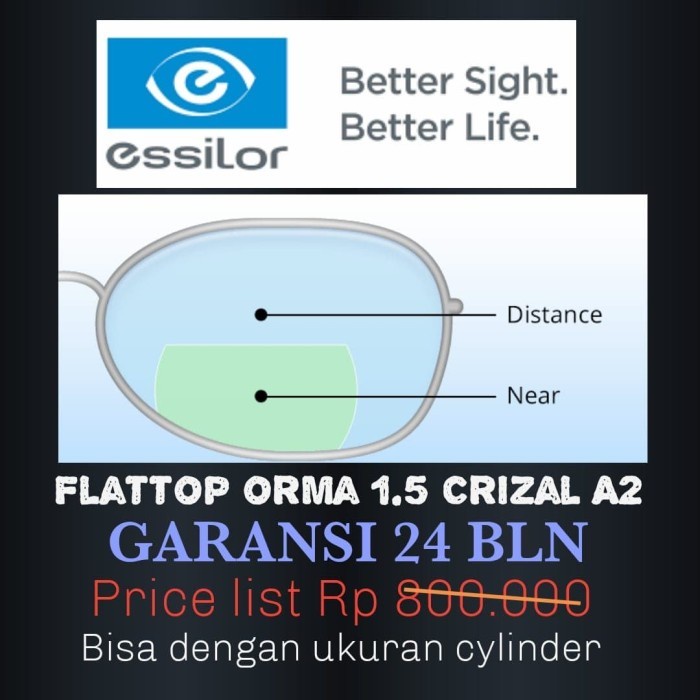 Jual Lensa Essilor Flattop orma 1.5 Crizal A2 indent Garansi Resmi ...