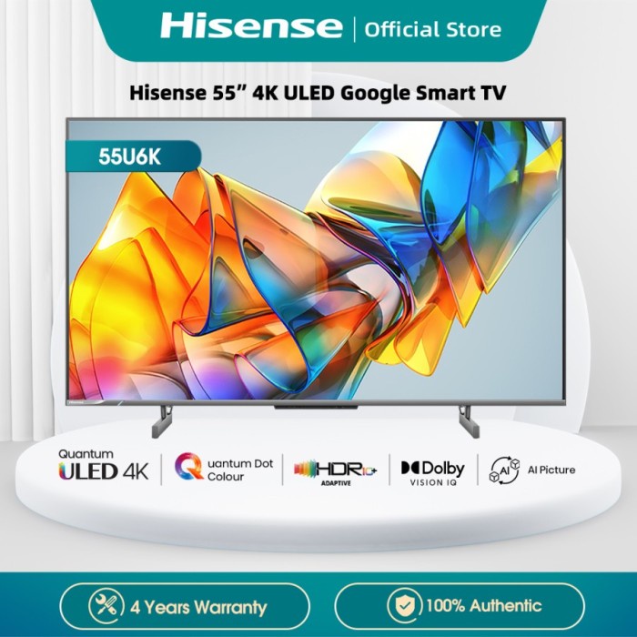 Jual Tv Led 55 inch 4K ULED Hisense 55U6K Google Smart Tv Bezelles ...