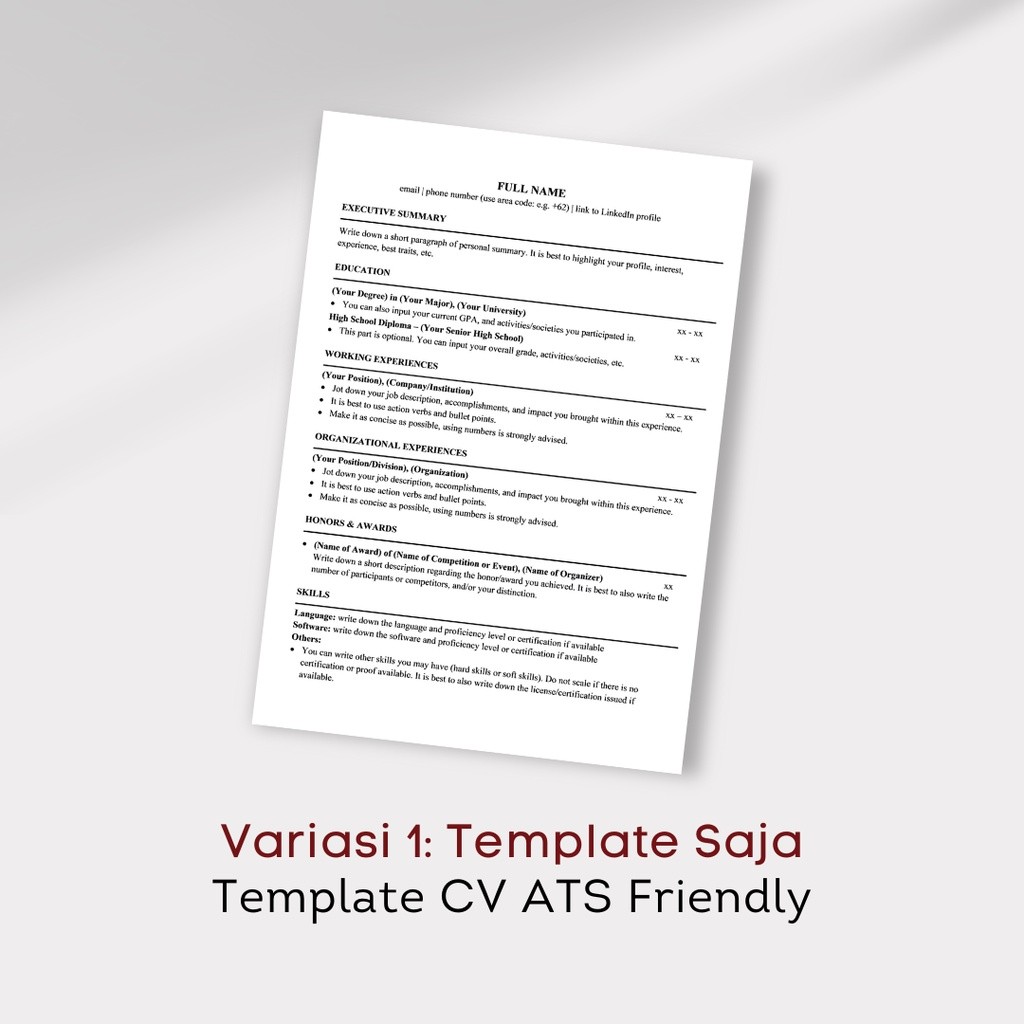 Jual CV ATS Bahasa Inggris | Template CV ATS | Jasa Pembuatan CV ATS ...
