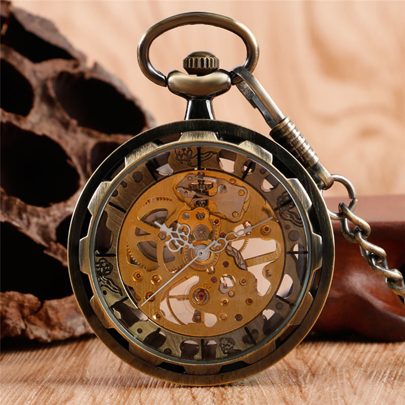 Jual Steampunk Uni Hand-winding Mechanical Pocket Watch Transparent ...