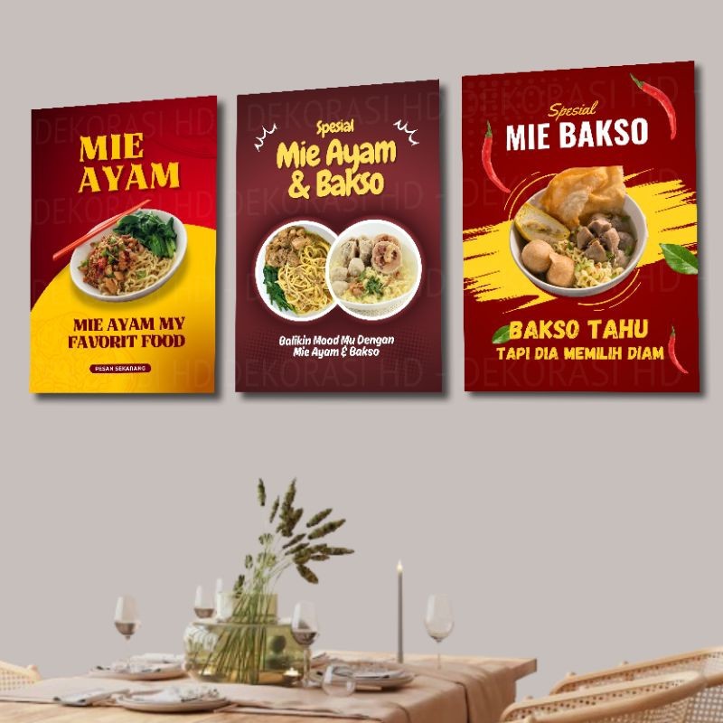 Jual UNIK ! Poster Kayu tema Menu Mie Bakso Mie Ayam Hiasan Dinding/ uk ...