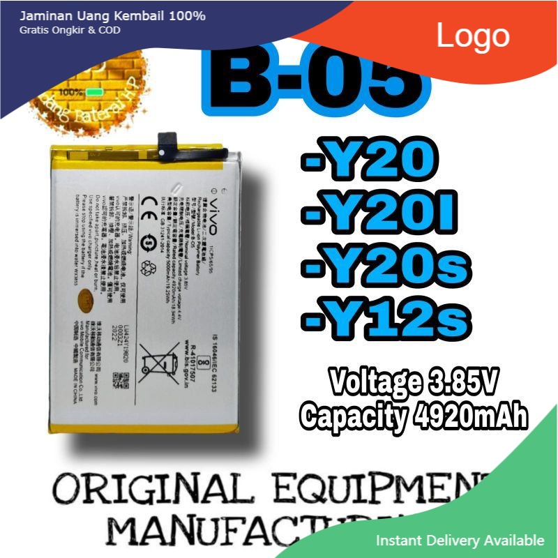 Jual Baterai Original Vivo Y20/Y20A/Y20i/Y20S/Y12S/Y12A Model B-O5 ...