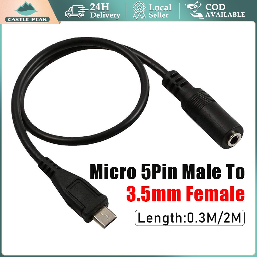 Jual Jack Aux Audio Adapter Micro USB B 5 Pin Male To 3-Pole 3.5mm ...