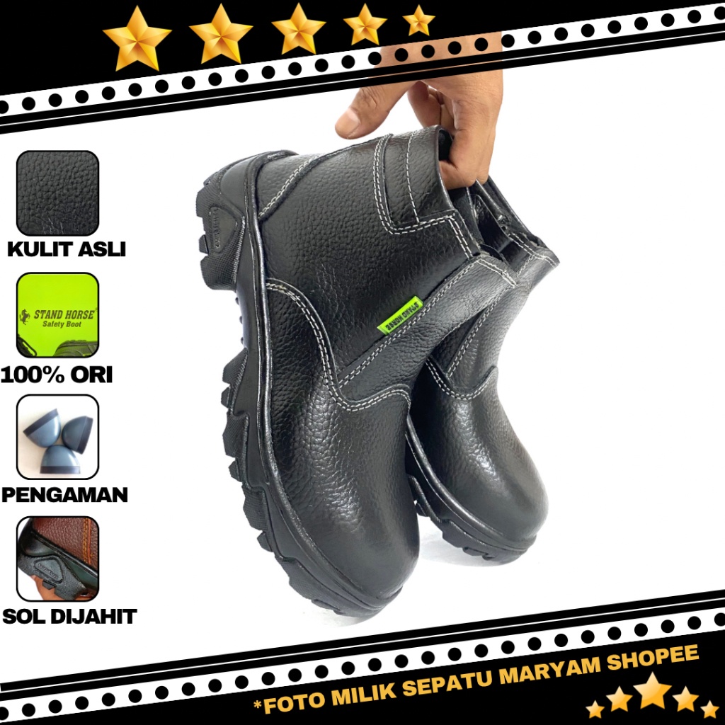 Jual Sepatu Safety Pria Safety Boots Kulit Asli Septi Ujung Besi Sepatu ...