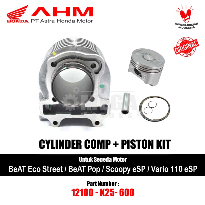 Jual 12100-K25-600 Blok Seher Komplit + Piston Kit (Cylinder Kit) Honda BeAT Scoopy Vario 110 Fi ...