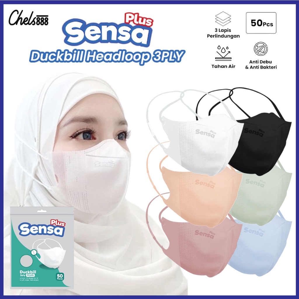 Jual Masker Sensa Plus Duckbill Hijab 3ply isi 50 pcs | Shopee Indonesia