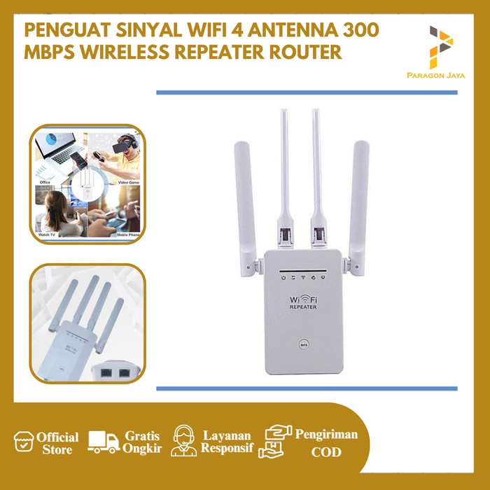 Jual Penguat Sinyal 300 Mbps Wifi 4 Antenna Repeater Wireless Router ...