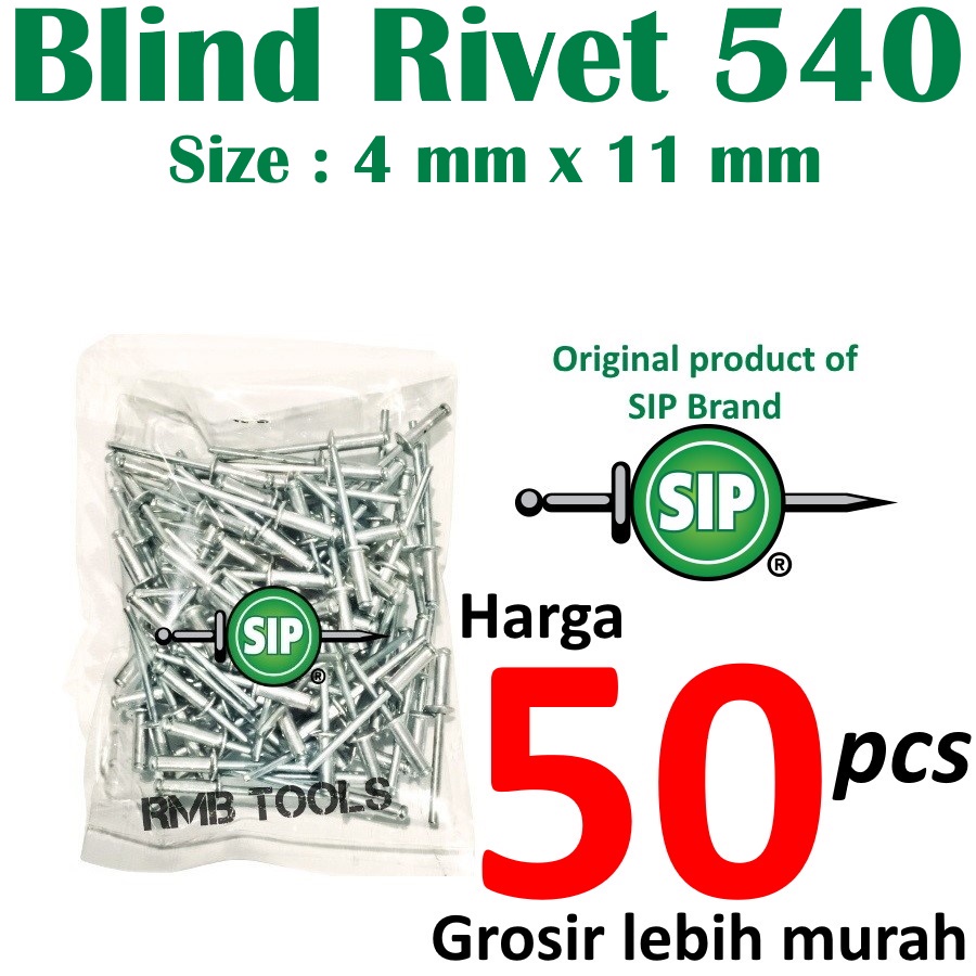 Jual (50PCS) Paku Blind Rivet 4 x 11 mm Brand SIP 540 / Paku Ripet ...